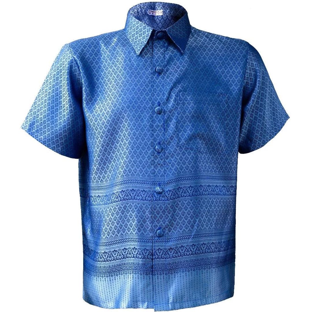 Thai Men's Traditional Shirt - Polyester, Shine Effect, Formal Buddhist ...