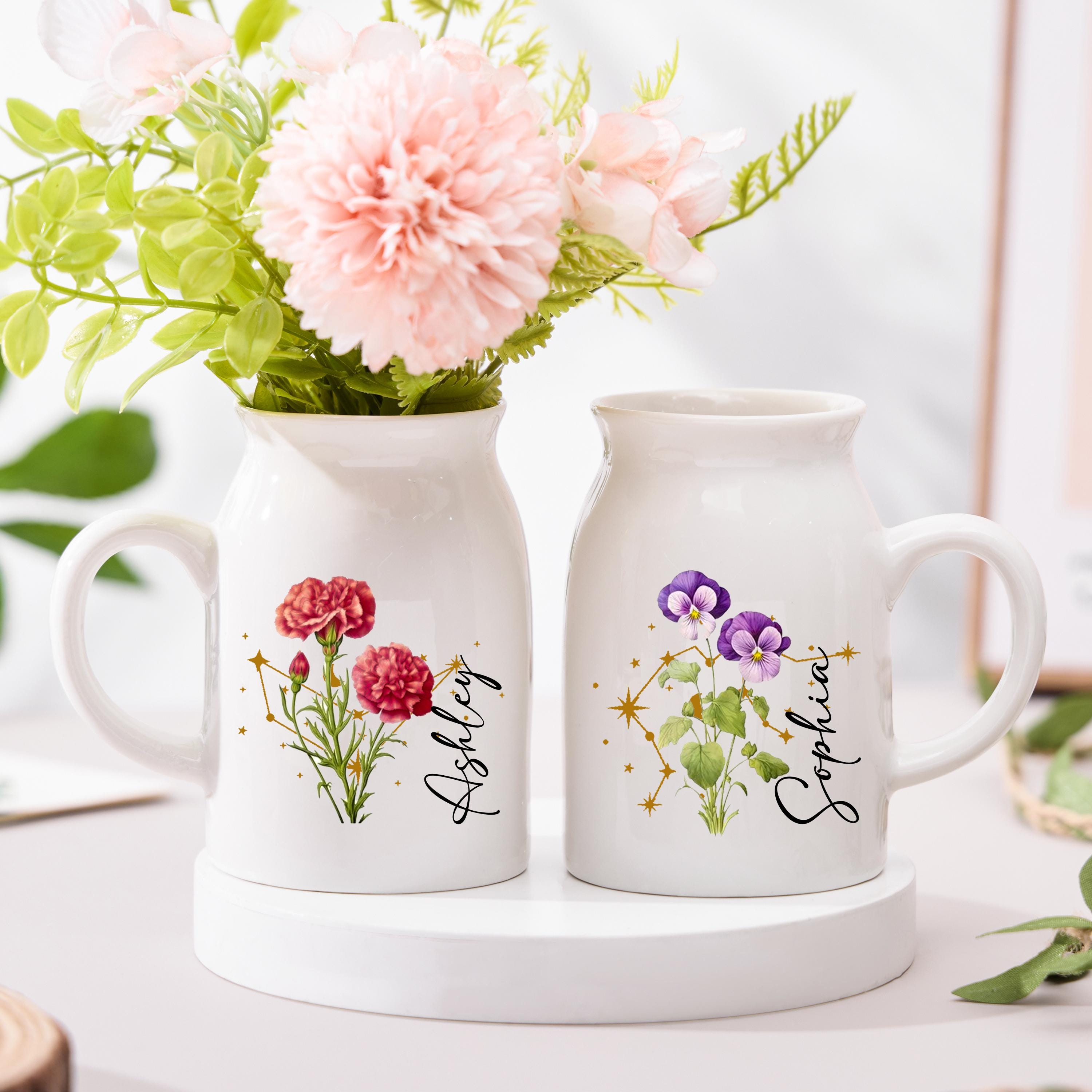 Personalized Birth Flower Vase,zodiac Sign Vase,flower Vase With ...