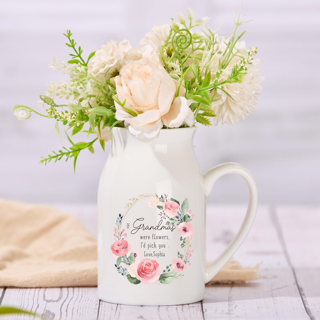 Personalised Mom Grandma Floral Ceramic Vase, Custom Moms Garden Flower ...
