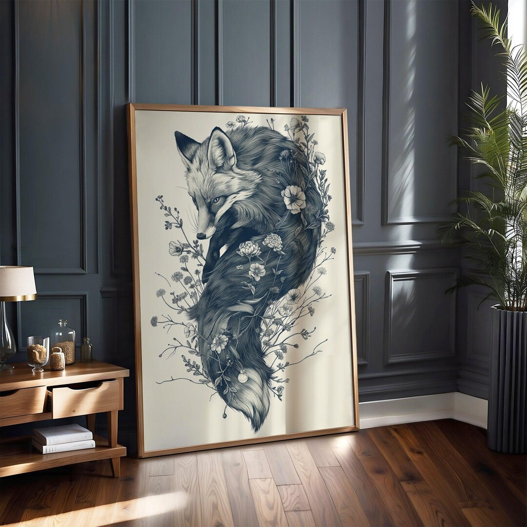 Illustrated Fox With Flowers Art Print - Maximalist Decor - Witchy ...