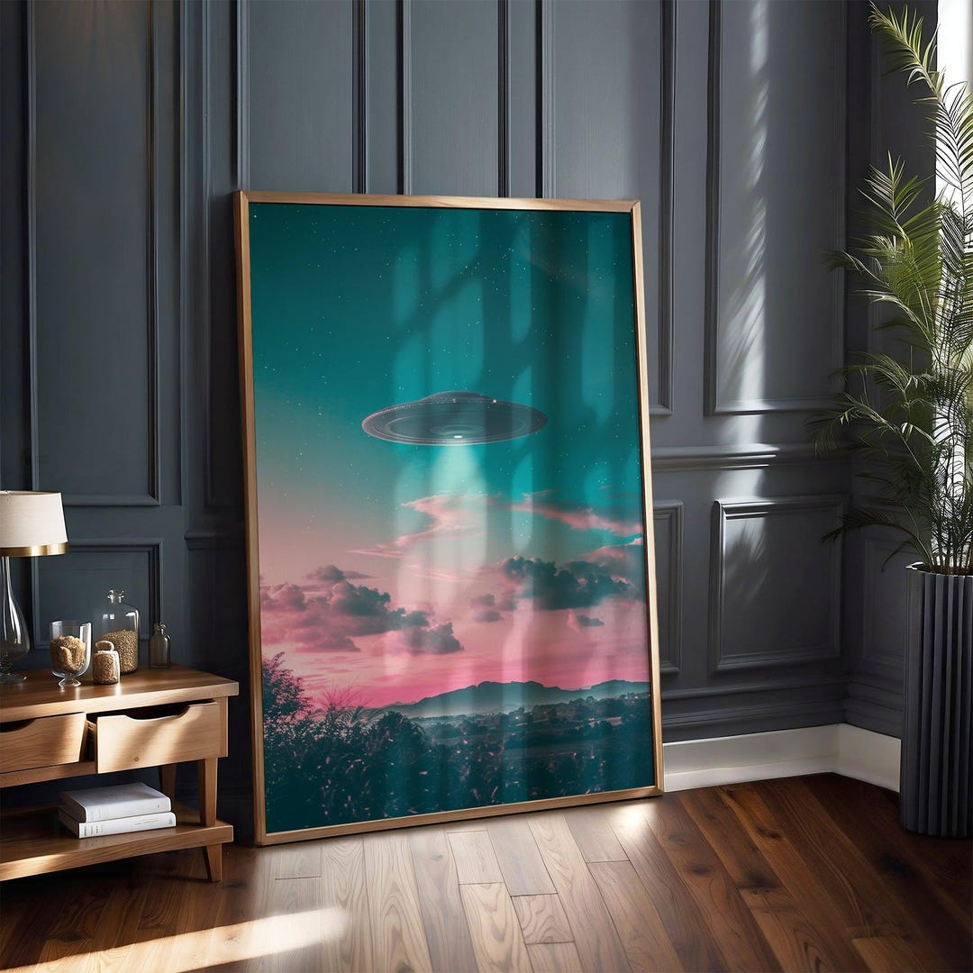 Retro Alien UFO Print - Alien Wall Art for Sci-fi Fans - Spooky Decor ...