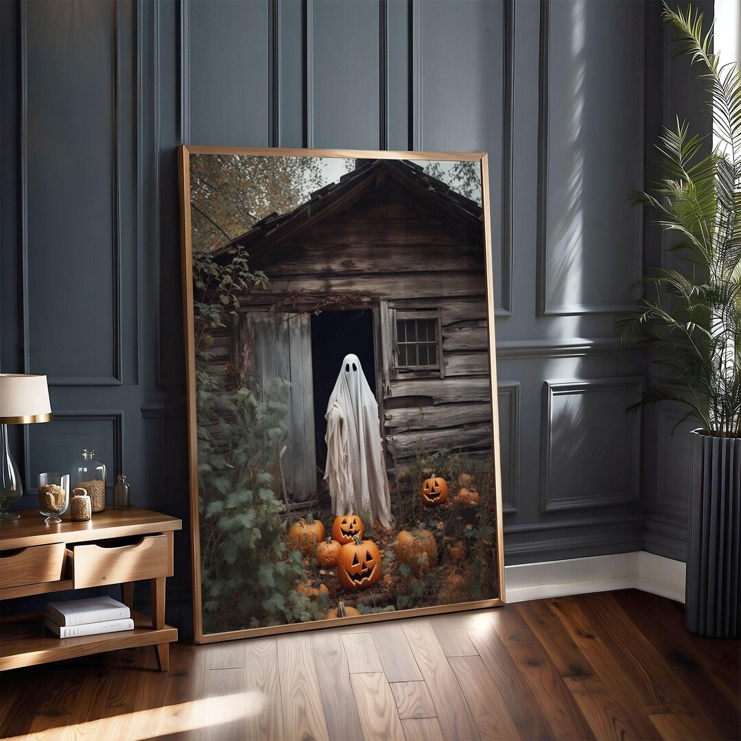 Ghost and Pumpkin Print - Spooky Halloween Wall Art - Etsy