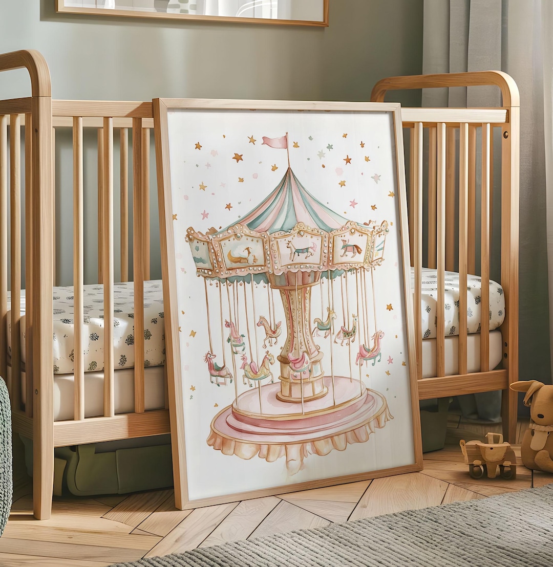 Carousel Nursery Wall Art - Vintage Pastel Merry-go-round Print ...