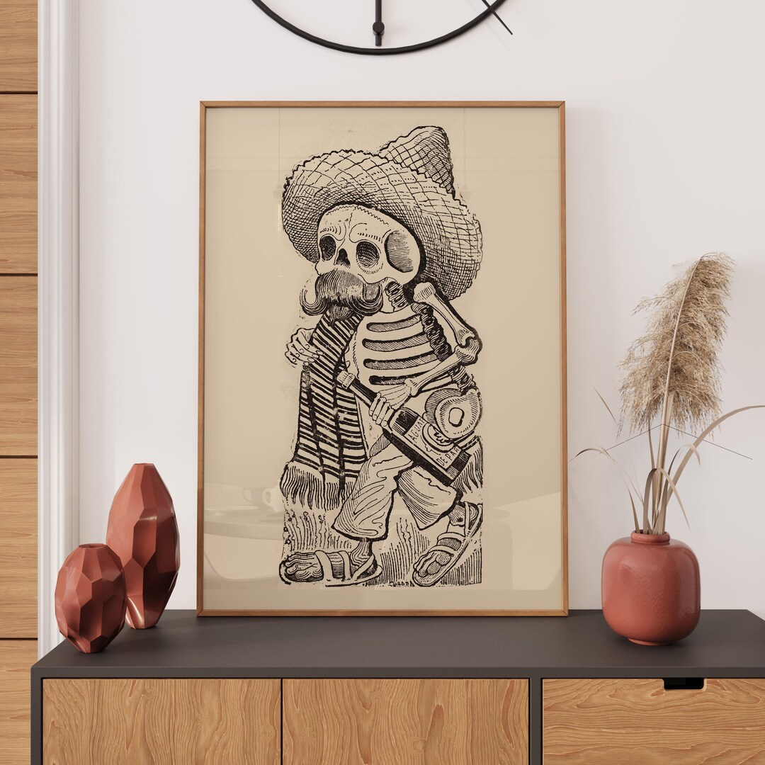 Jose Guadalupe Posada Print, Day of the Dead Skeleton, Vintage Mexican ...