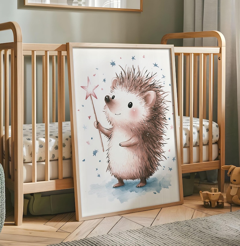 Hedgehog Nursery Poster, Cute Woodland Wall Art, Star Wand Kids Print ...