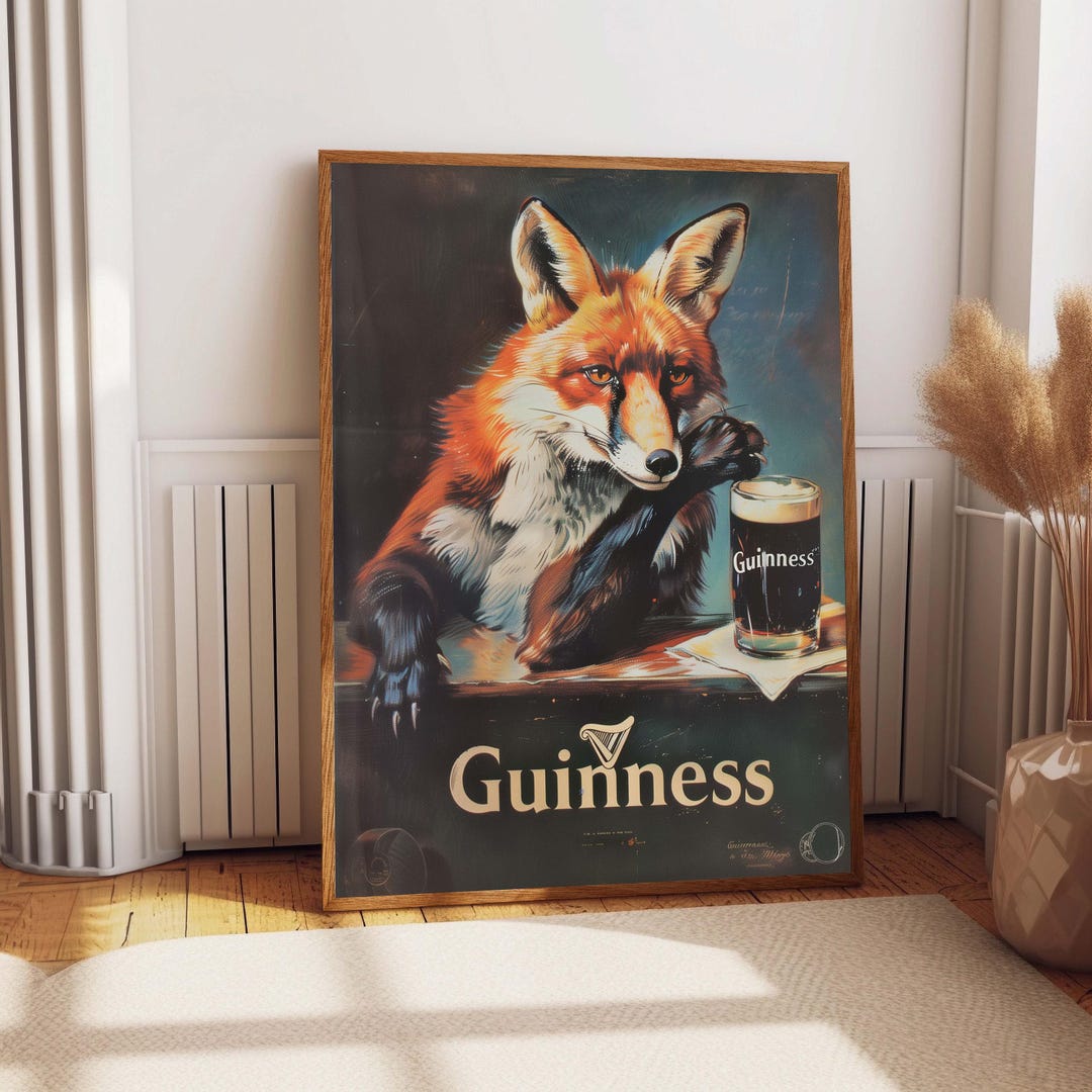 Fox Drinking Guinness Print, Vintage Bar Wall Art - Etsy