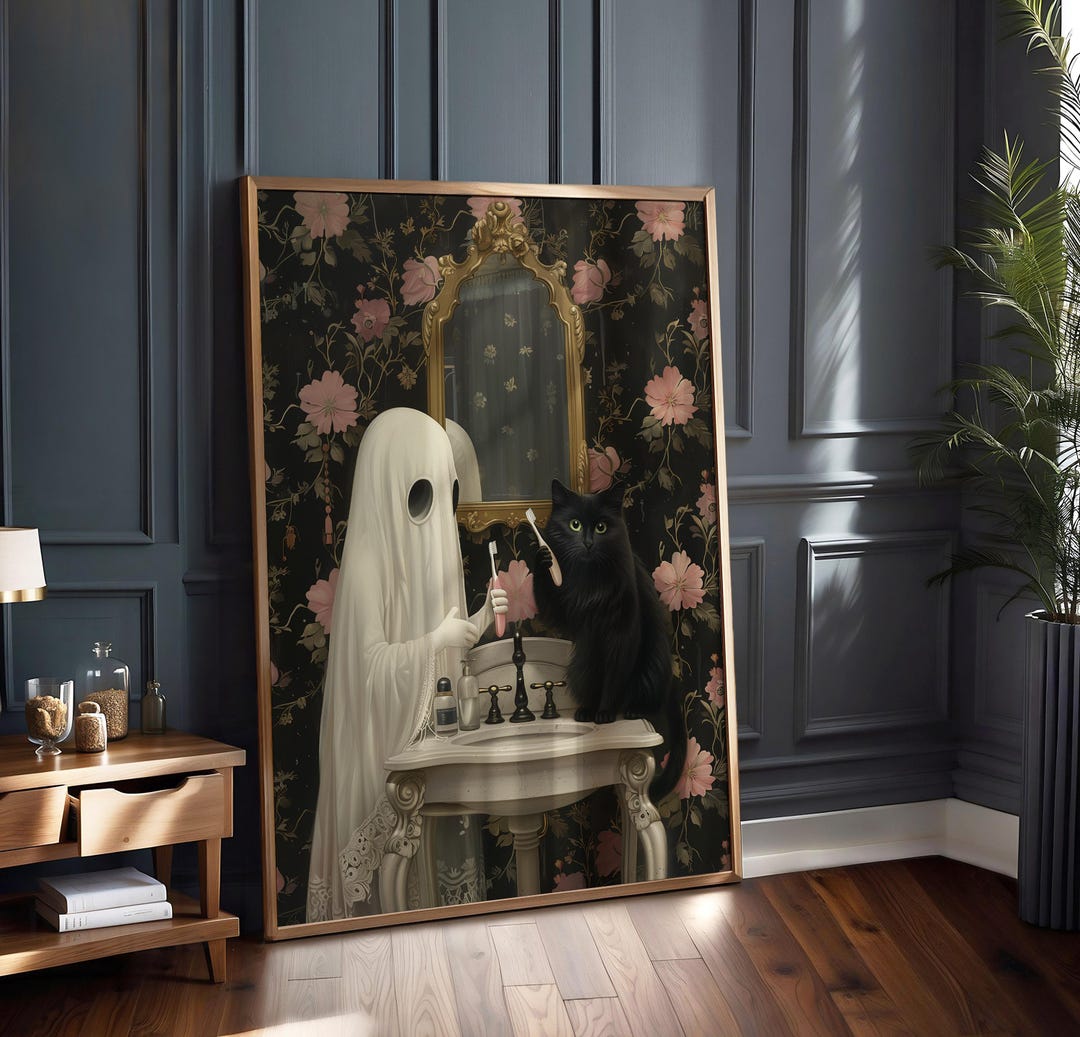 Ghost and Cat Vanity Art Print, Spooky Gothic Wall Decor - Etsy