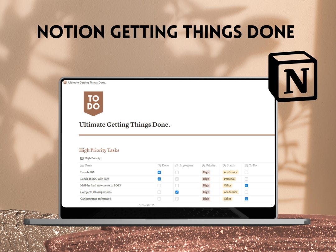 Getting Things Done Notion Template Aesthetic & Color-coded Productivity Planner - Etsy