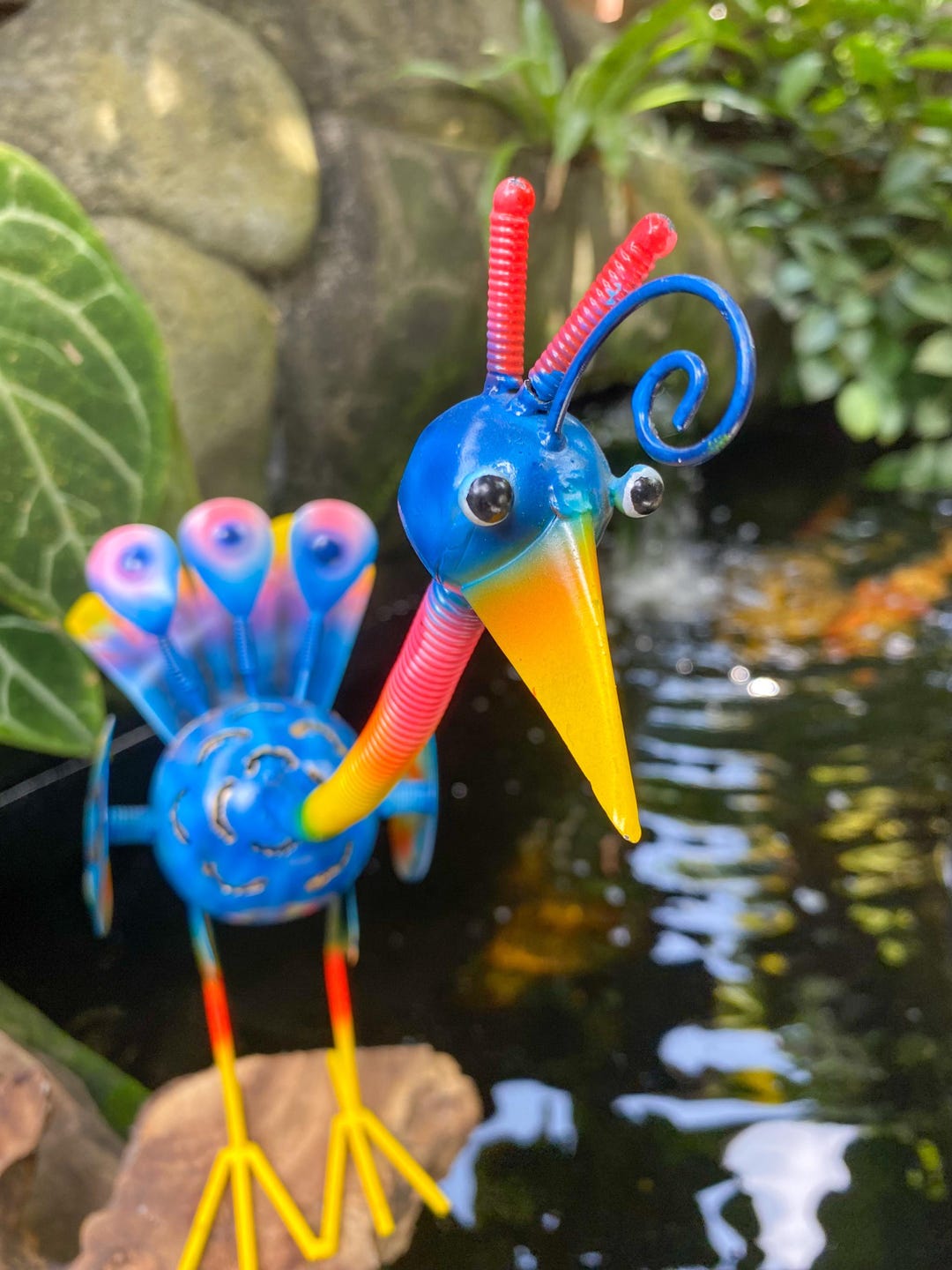 Blue Peacock Bobble Head – Whimsical Metal Bird Sculpture - Etsy