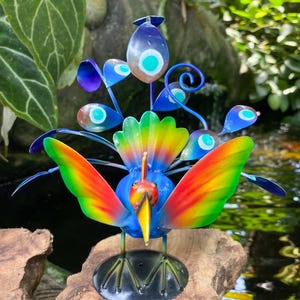 Handmade Metal Peacock Sculpture: Colorful Home & Garden Decor - Etsy