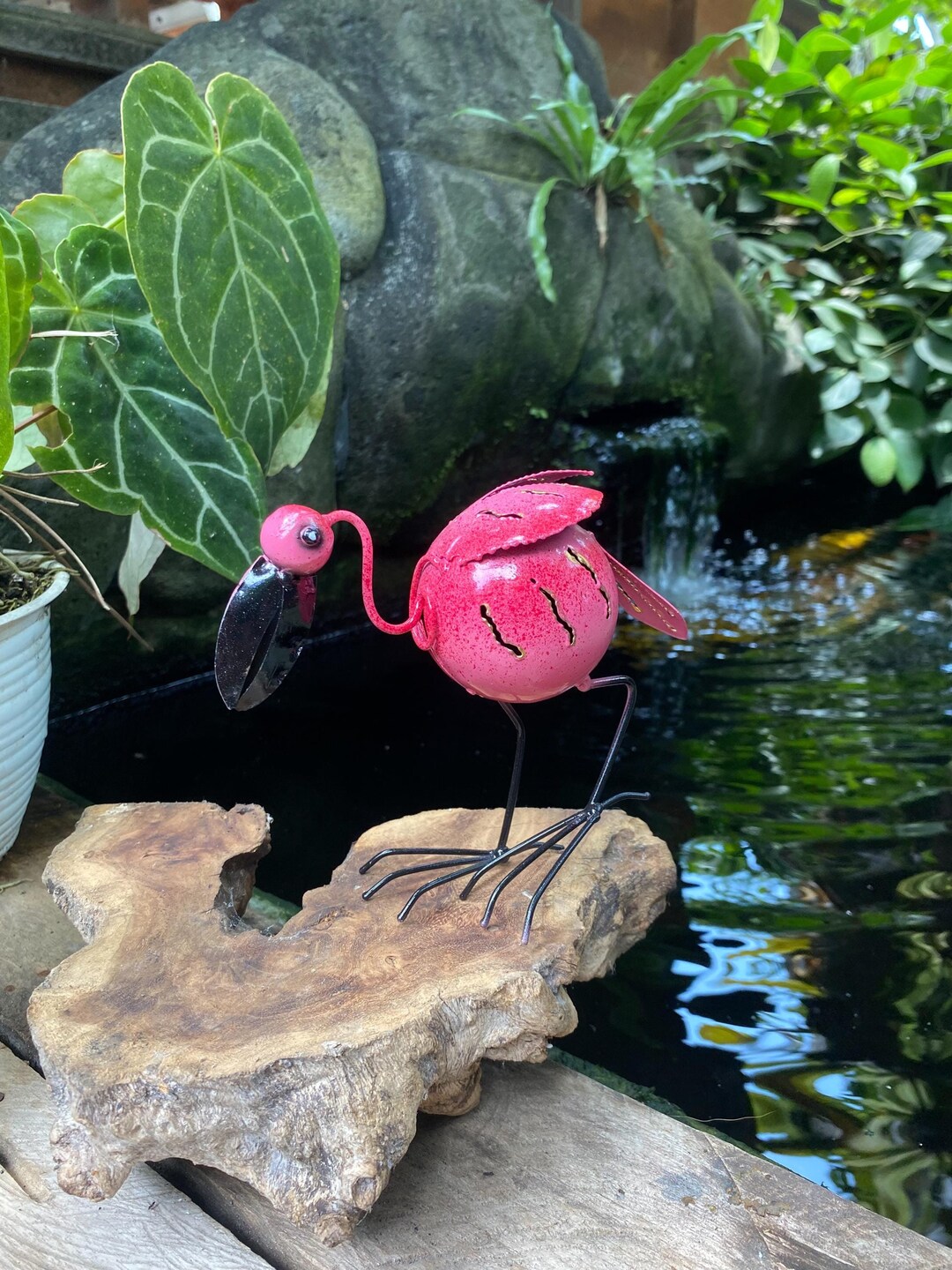 Pink Metal Flamingo, Home Decor, Birthday Gift, Pink Flamingo Figurine ...