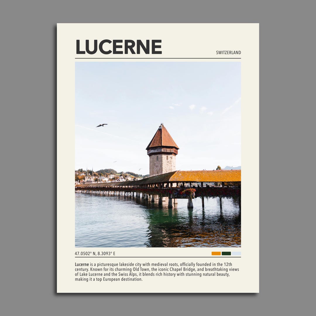 Lucerne Chapel Bridge Print | Switzerland Travel Poster | Historic ...