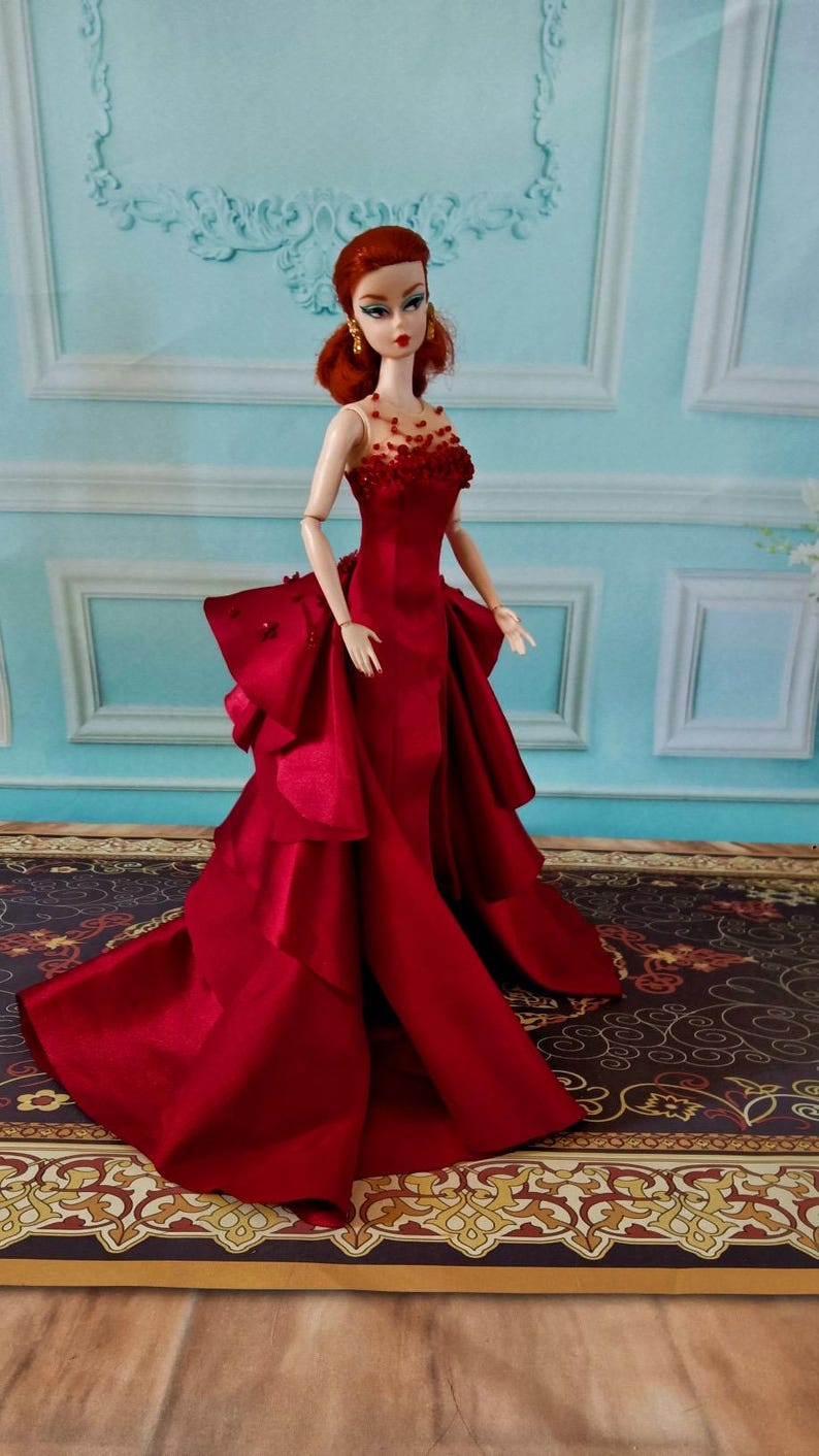 30cm Fashion Doll Gown, Handmade Slit Long Evening Dress With Layered ...