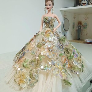 30cm Fashion Doll Embroidered & Beaded Dress/princess Clothes/ball Gown ...