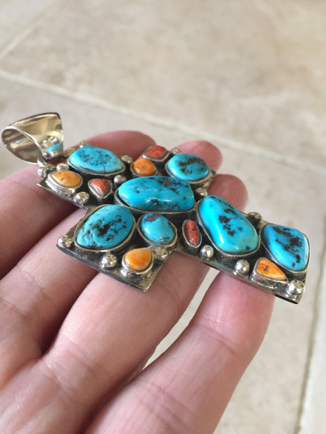 Turquoise Cross Cross Necklace Cross Pendant Statement - Etsy