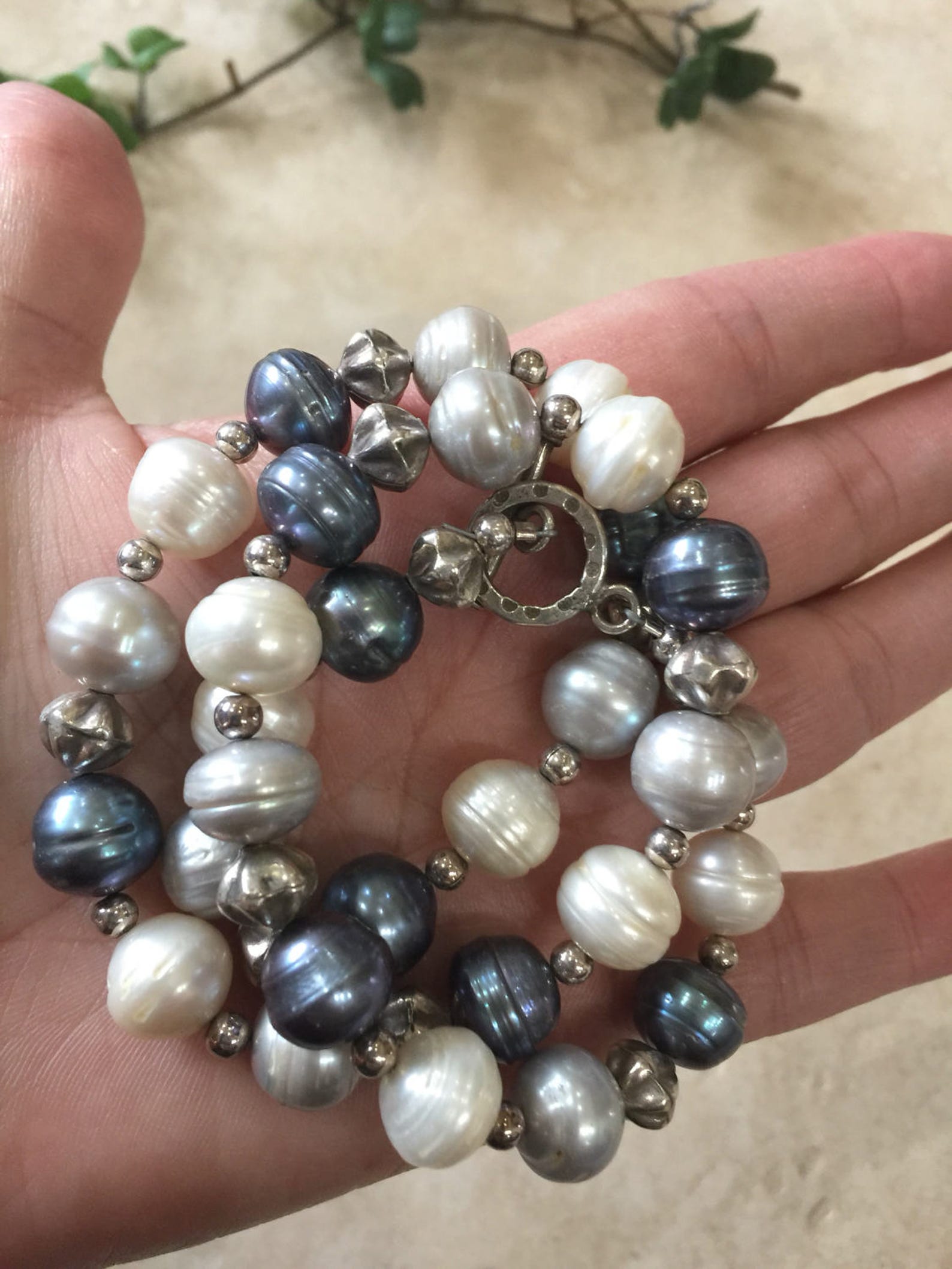 Collar de perlas grandes, azul azul, perla gris, perla blanca, collar ...
