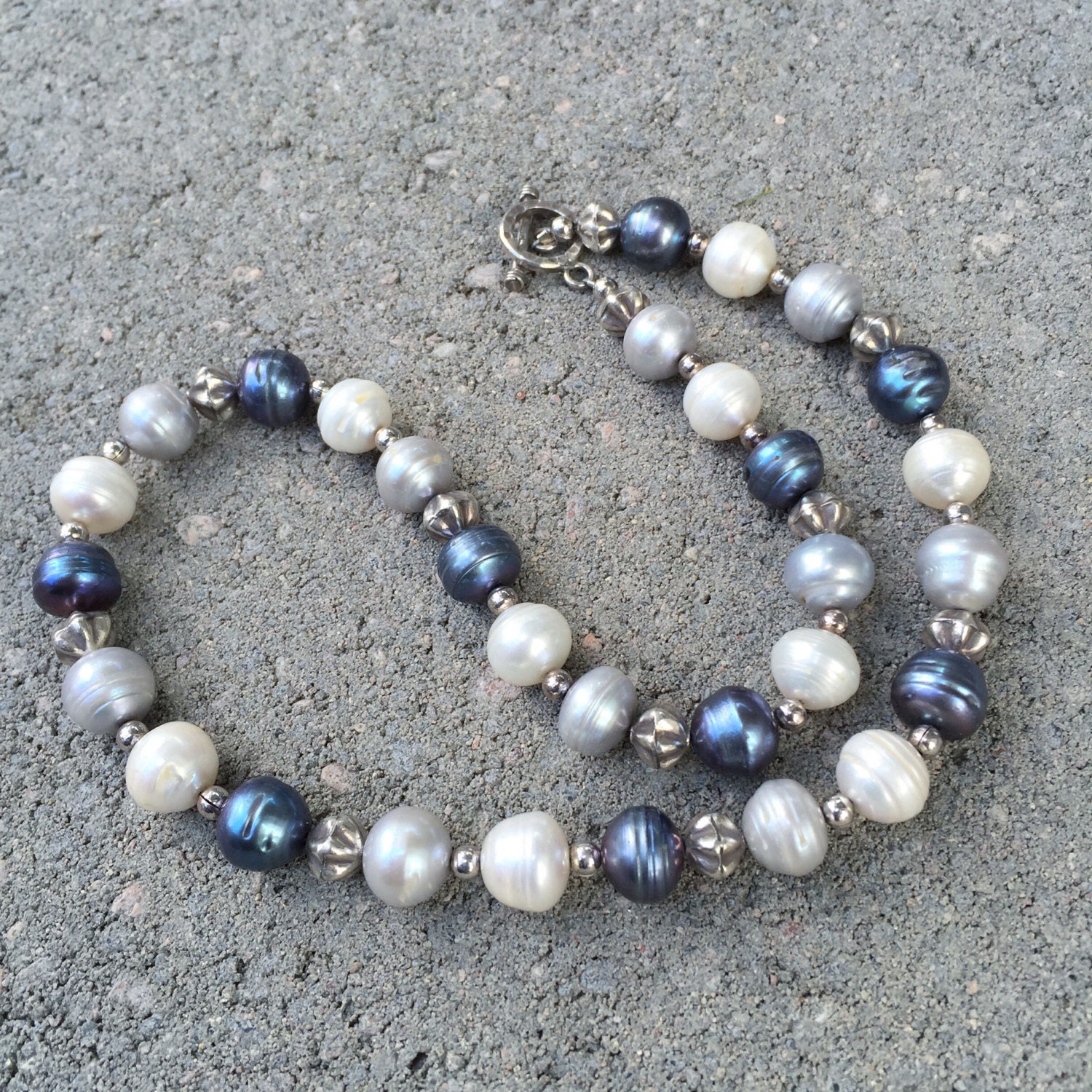 Collar de perlas grandes, azul azul, perla gris, perla blanca, collar ...