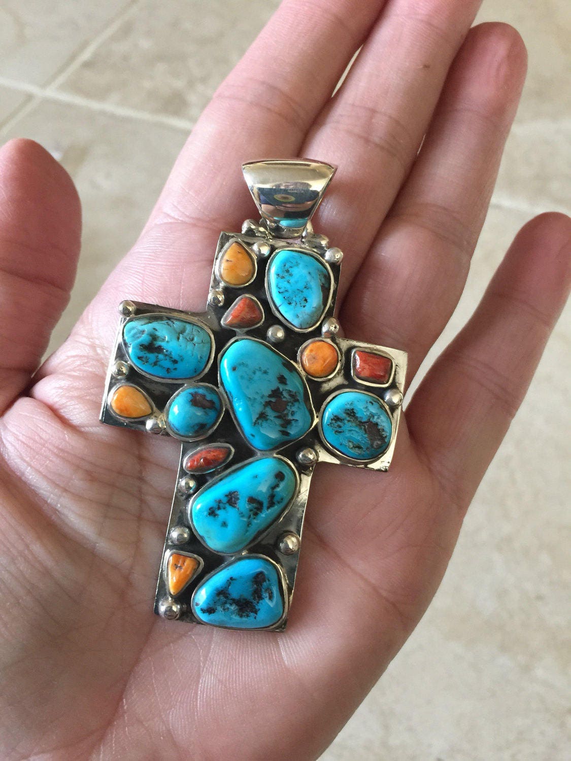 Turquoise Cross Cross Necklace Cross Pendant Statement Cross Spiny ...