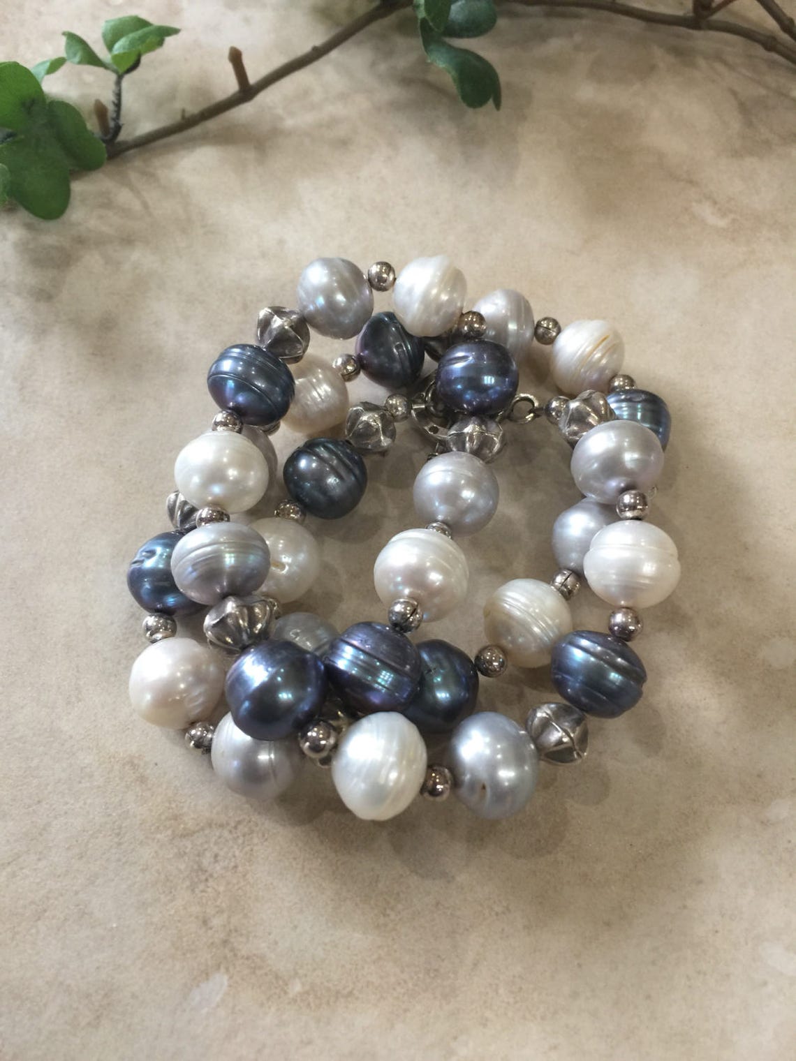 Collar de perlas grandes, azul azul, perla gris, perla blanca, collar ...