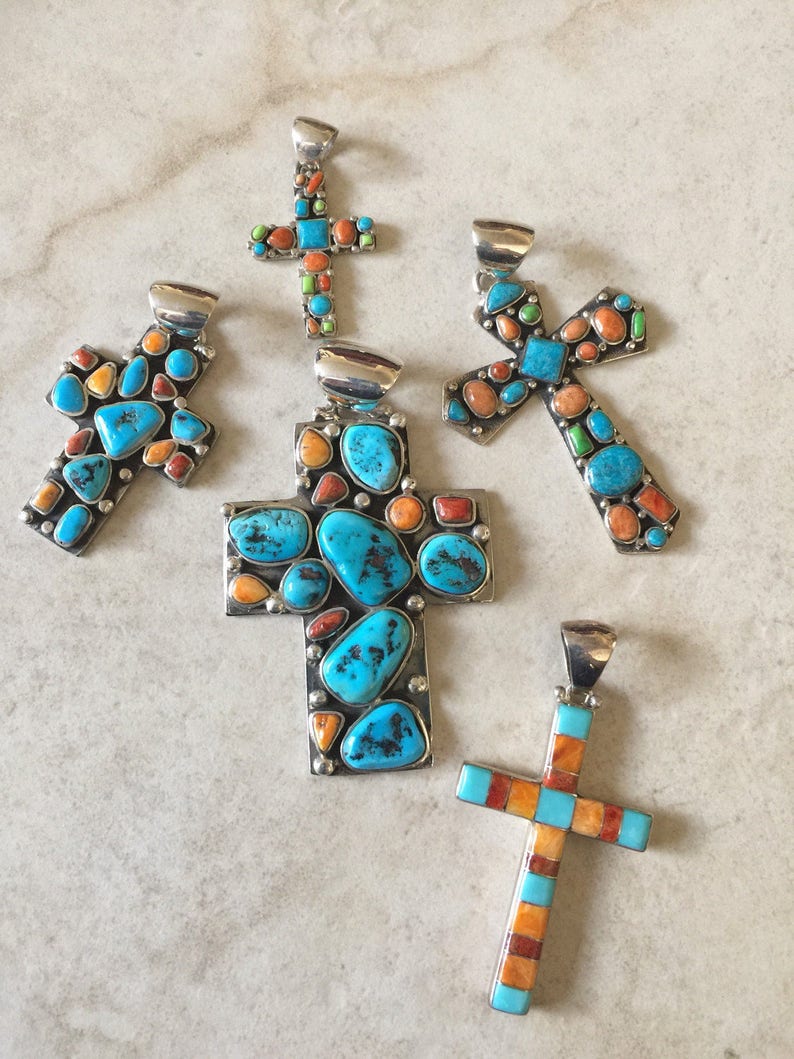 Turquoise Cross Cross Necklace Cross Pendant Statement Cross Spiny ...