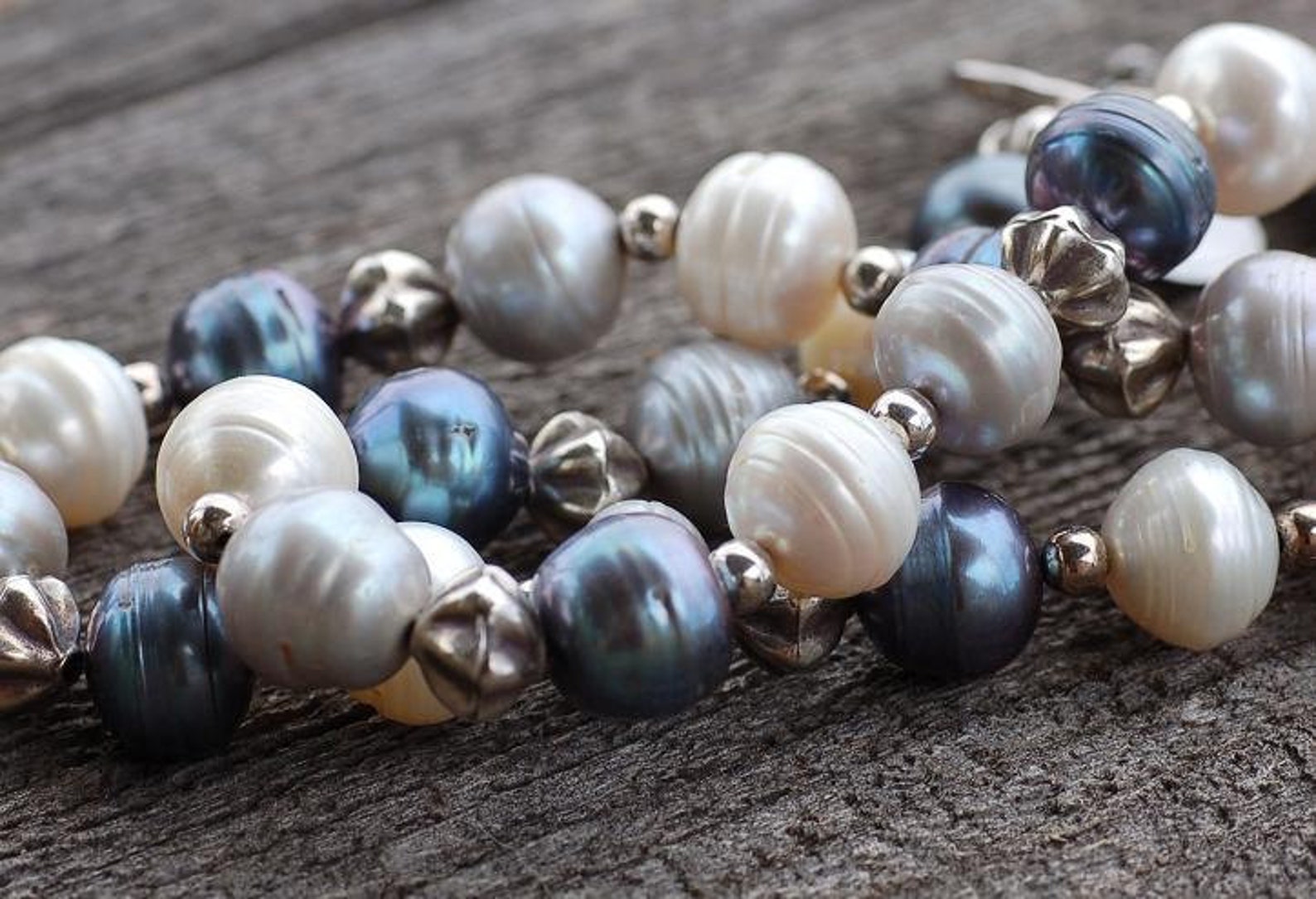 Collar de perlas grandes, azul azul, perla gris, perla blanca, collar ...