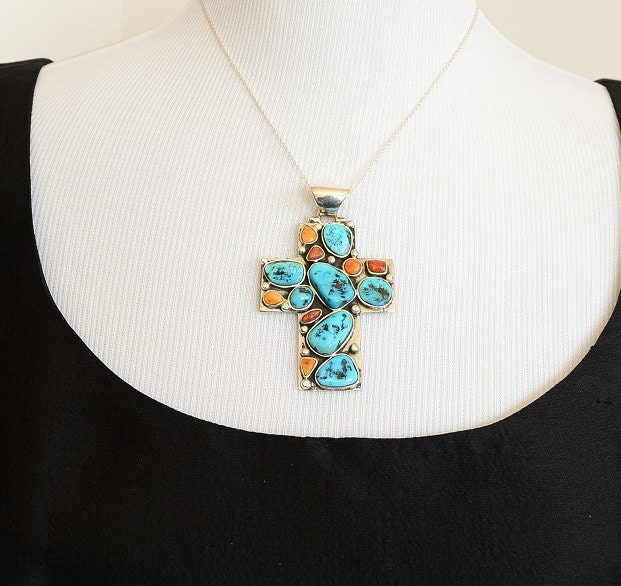 Turquoise Cross Cross Necklace Cross Pendant Statement Cross Spiny ...
