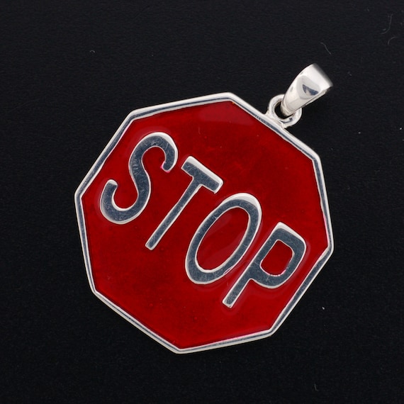 Stop Sign Pendant Unisex Jewelry Handmade Enamel Pendant | Etsy