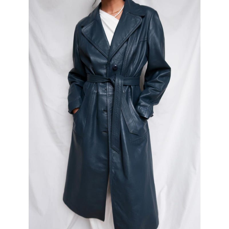 Blue Leather Trench Xs - Etsy UK