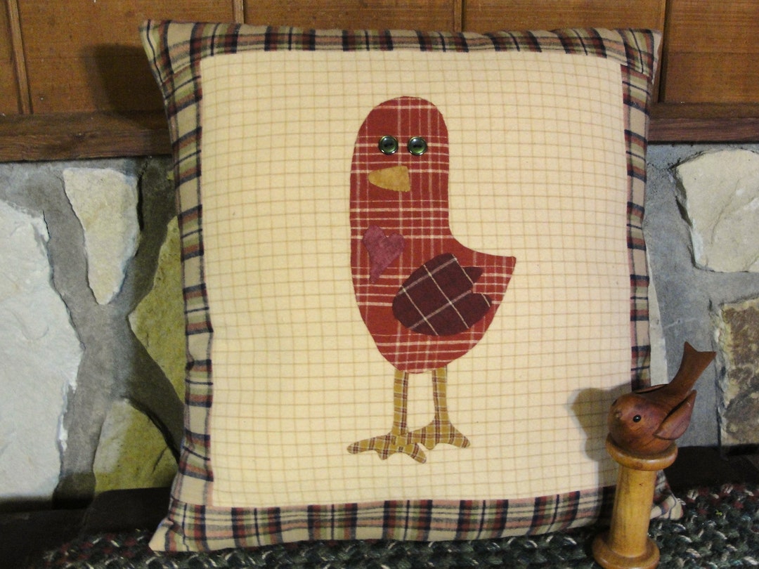 Autumn Farmhouse Chick Pillow Hand Appliqued Primitive - Etsy