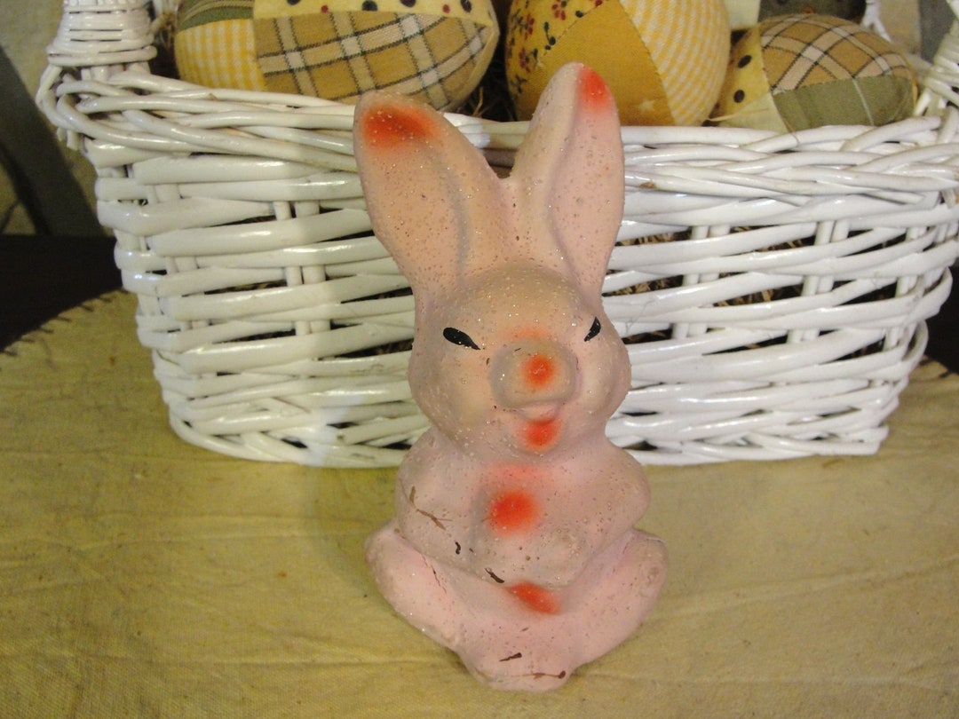 Antique German Bunny Rabbit Pink Paper Mache, Plaster 1940's Made in US ...