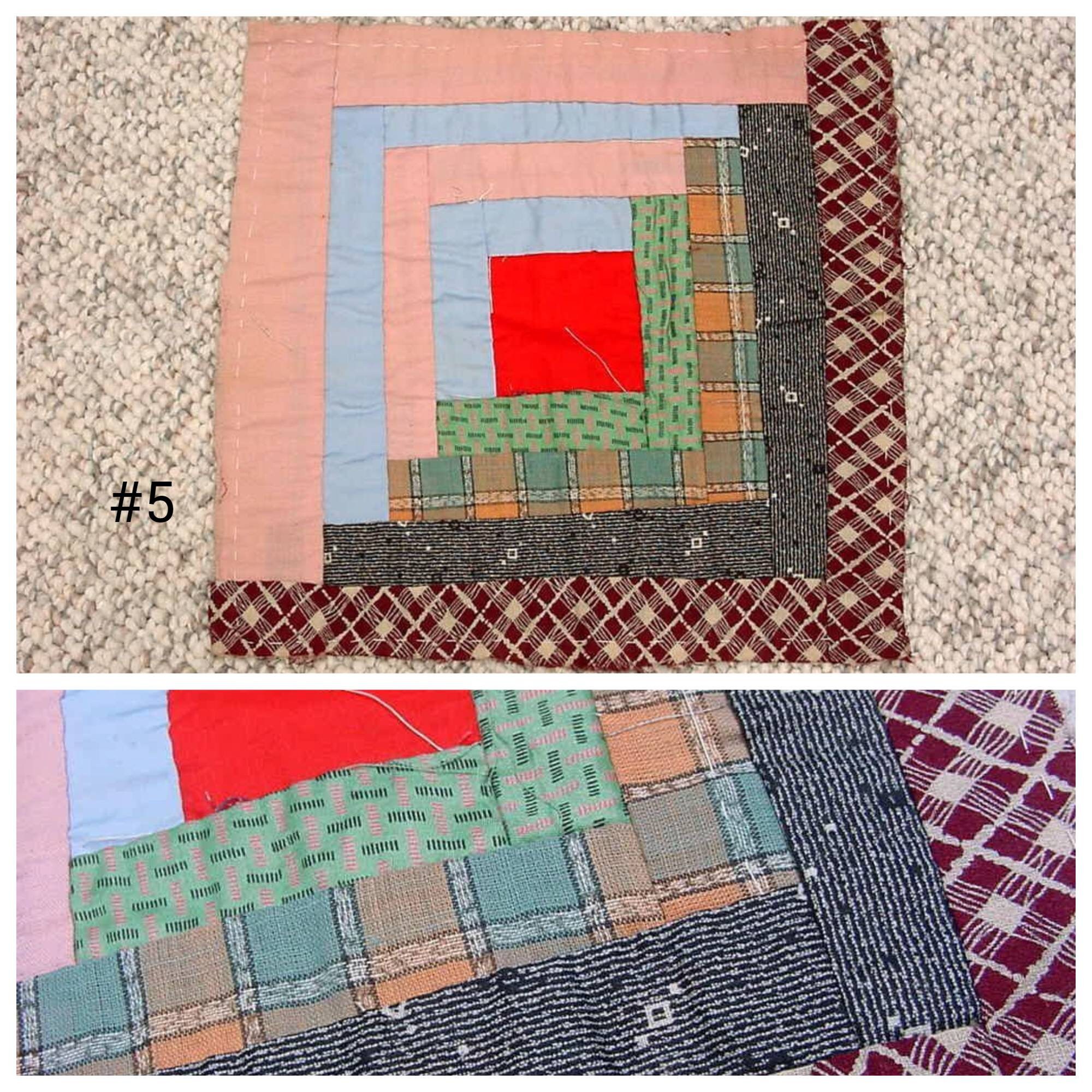 Antique Log Cabin Quilt Squares Early 1900's Shirting, Feed Sack, Plaid ...