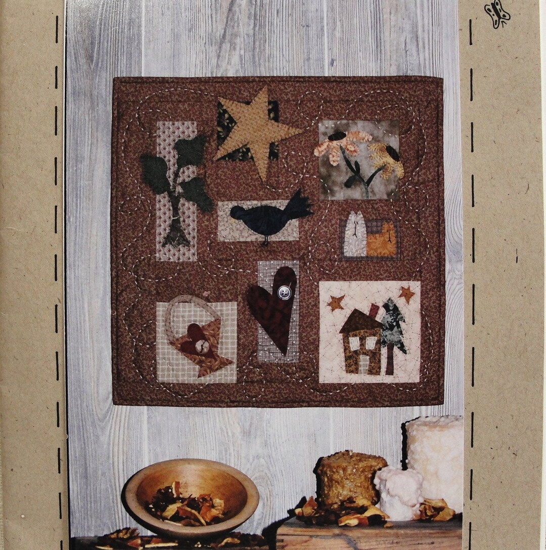 Primitive Wall Quilt Pattern Cats, Bird Crow, Saltbox House, Cone ...