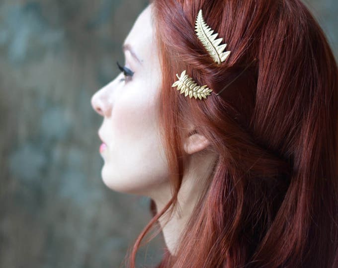 Gold Bridal Hair Pins, Grecian Leaf Pins, Fern Bobby Pins, Golden Hair ...