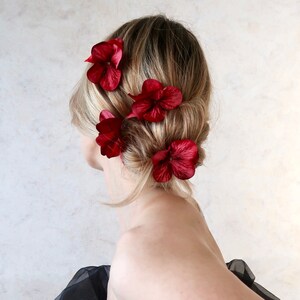 Crimson Red Floral Hair Pins, Scarlet Hydrangea Hair Clips, Flower Hair ...