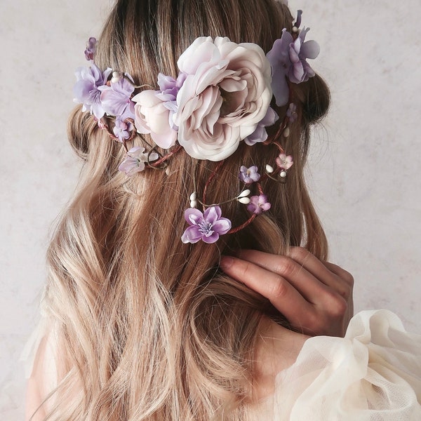 Rose Gold Flower Crown, Rose Pip Vine Circlet, Whimsical Bridal Crown ...