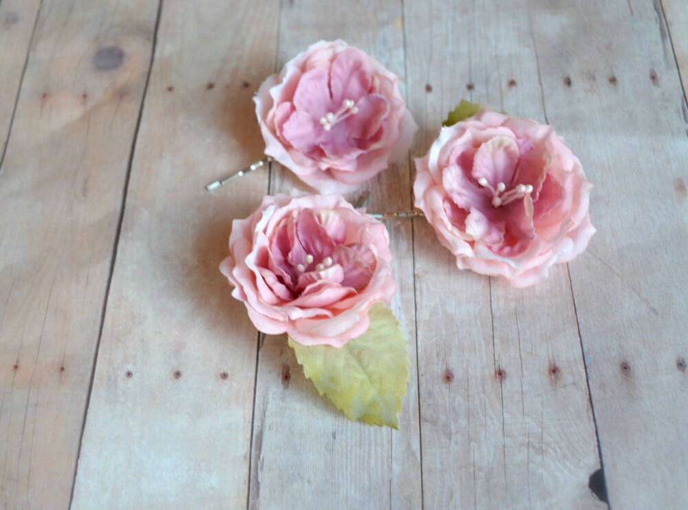 Rose Hair Pins, Pink Flower Clips, Whimsical Floral Clip Set, Wedding ...