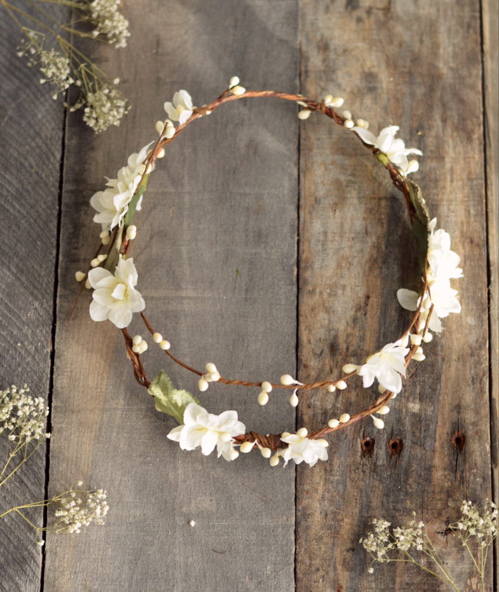 Rustic Flower Crown, Ivory Bridal Crown, Boho Chic Crown, Floral Crown ...