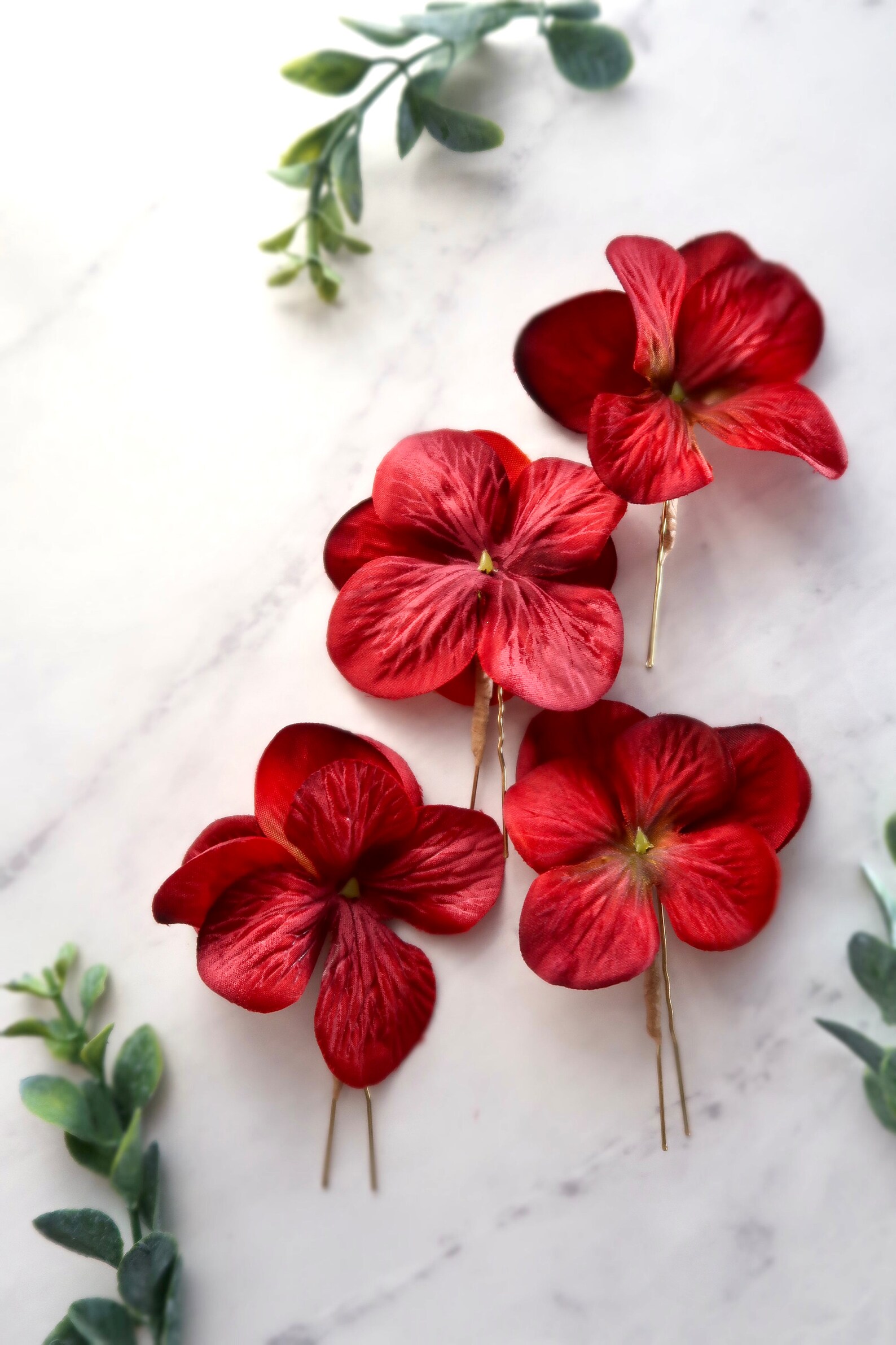 Crimson Red Floral Hair Pins Scarlet Hydrangea Hair Clips - Etsy