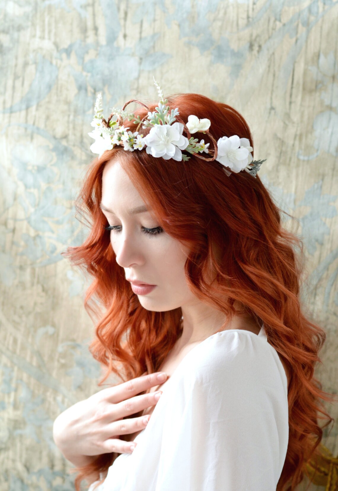 Woodland Bridal Hair Wreath, White Flower Crown, Floral Wedding ...