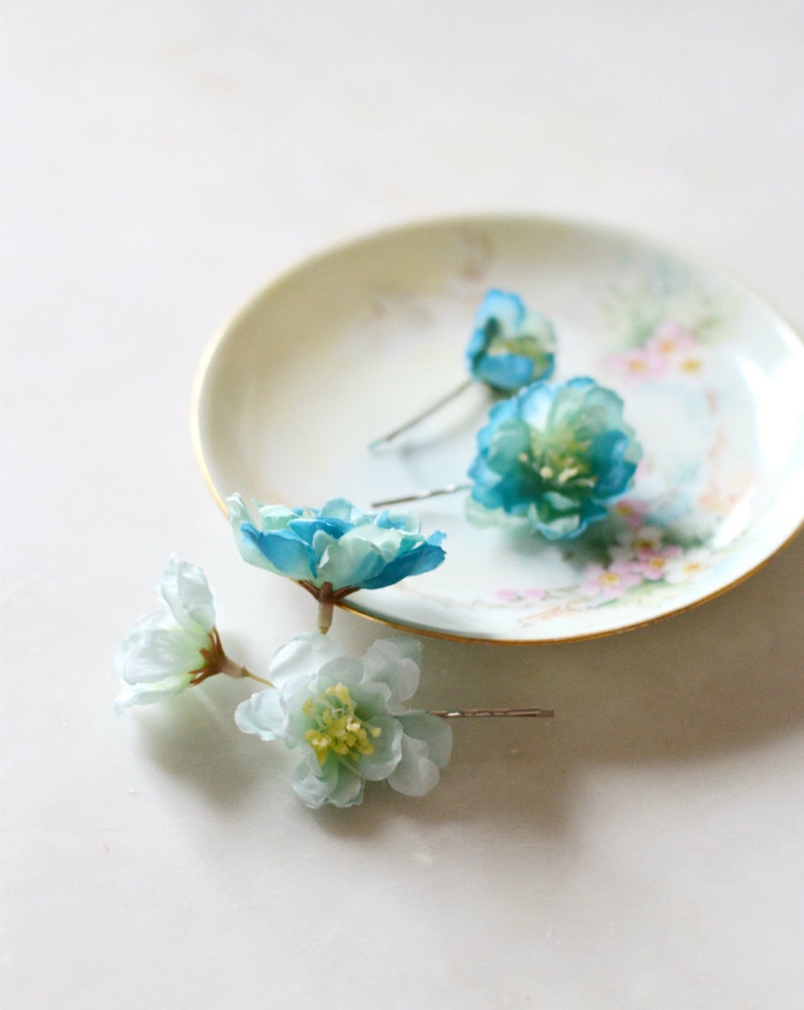 Teal Flower Hair Pins Blue Flower Clips Turquoise Floral - Etsy