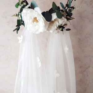 White Wedding Veil, Floral Crown Veil, Eucalyptus Flower Crown, Bridal Veil With Flowers, Boho ...