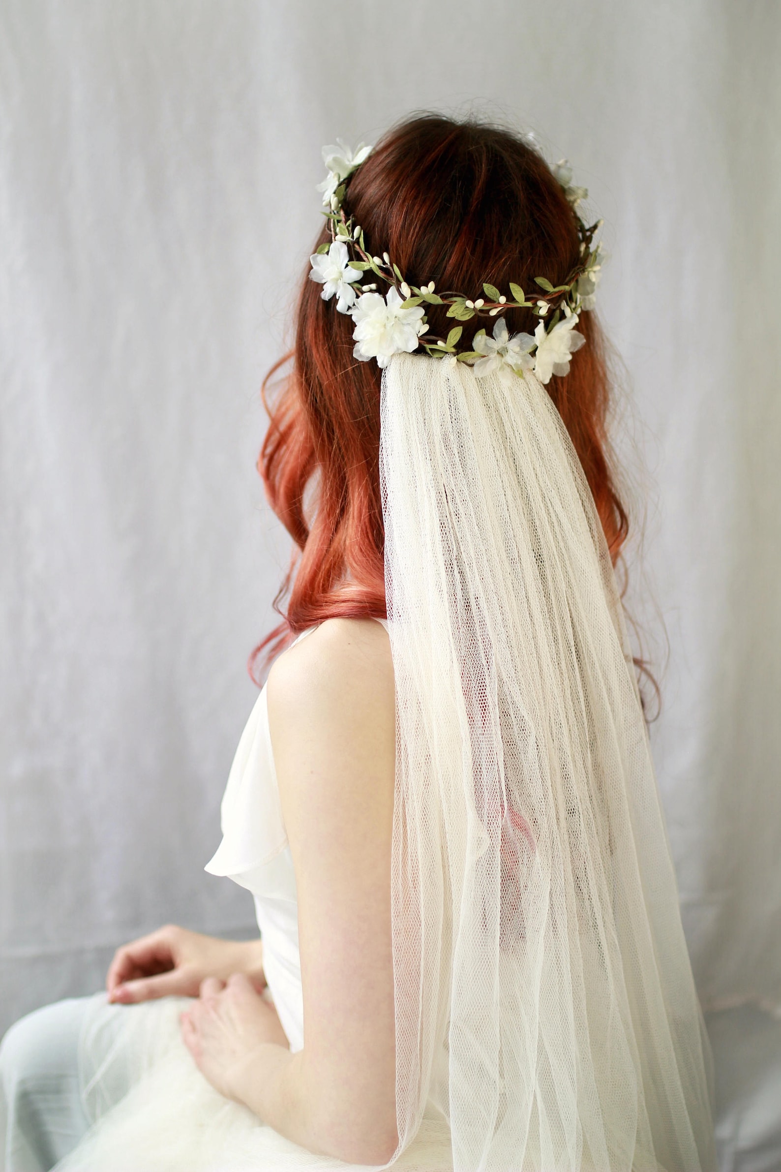 Boho Wedding Crown, Bridal Floral Crown, Ivory Flower Circlet, Woodland ...