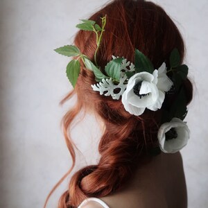 Imogen - White Flower Hair Pins, Floral Hair Vines, Poppies, Leafy Hair ...