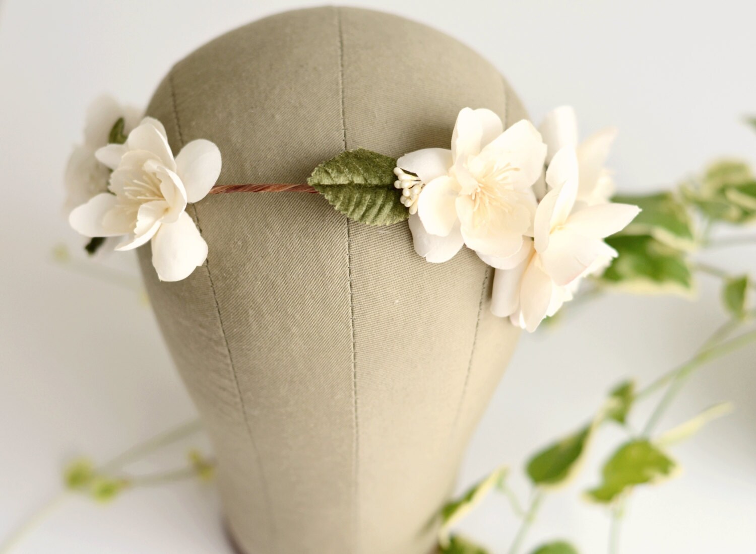 Bridal Crown, Beige Flower Crown, Wedding Headpiece, Circlet, Hair ...