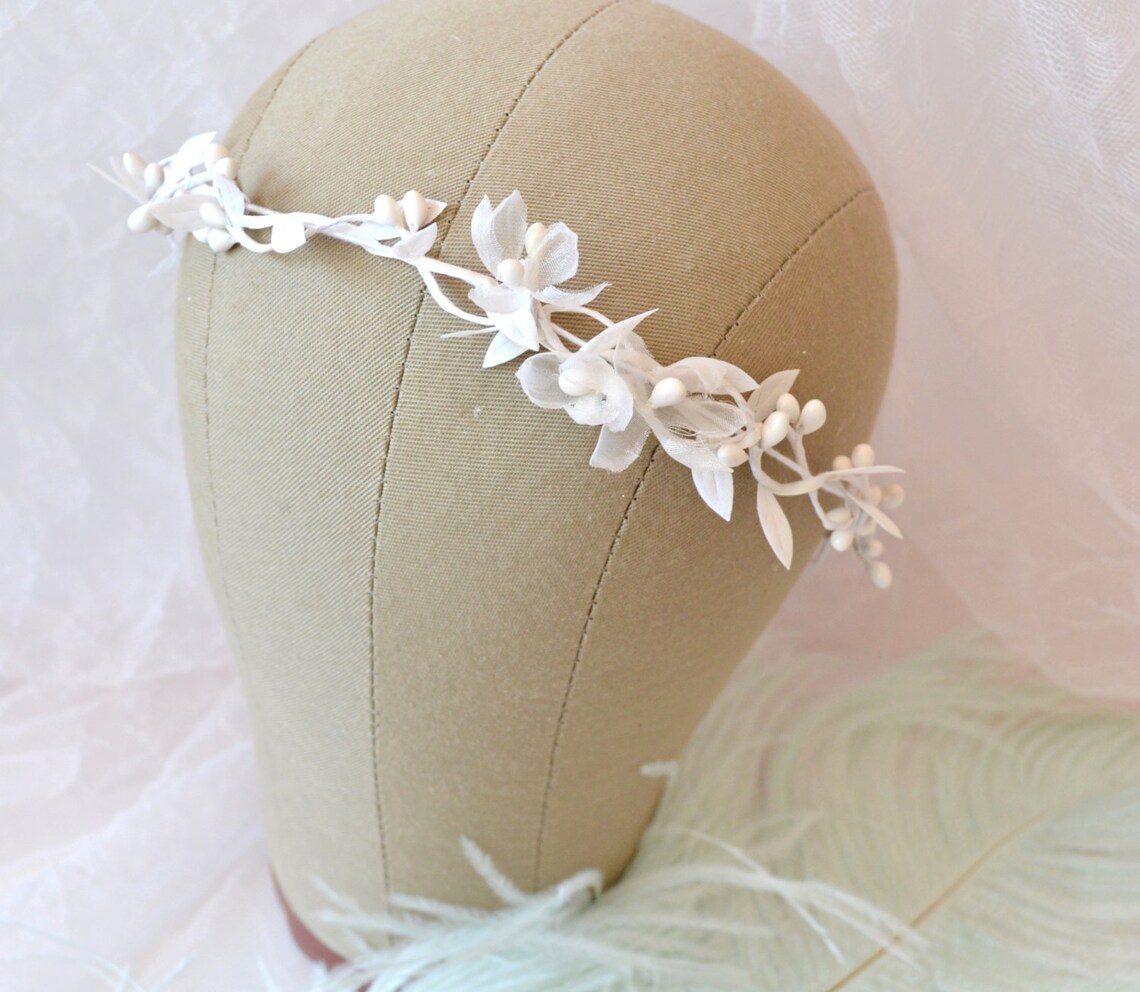 White Flower Crown Dainty Crown Bridal Leaf Headband | Etsy