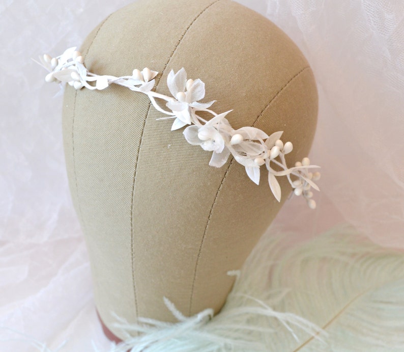 White Flower Crown Dainty Crown Bridal Leaf Headband - Etsy