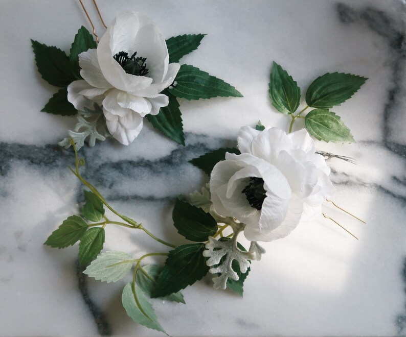 Imogen White Flower Hair Pins Floral Hair Vines Poppies | Etsy