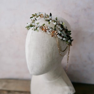 Pearl Gold Bridal Crown, Woodsy Leaf Tiara, Whimsical Bridal Crown ...