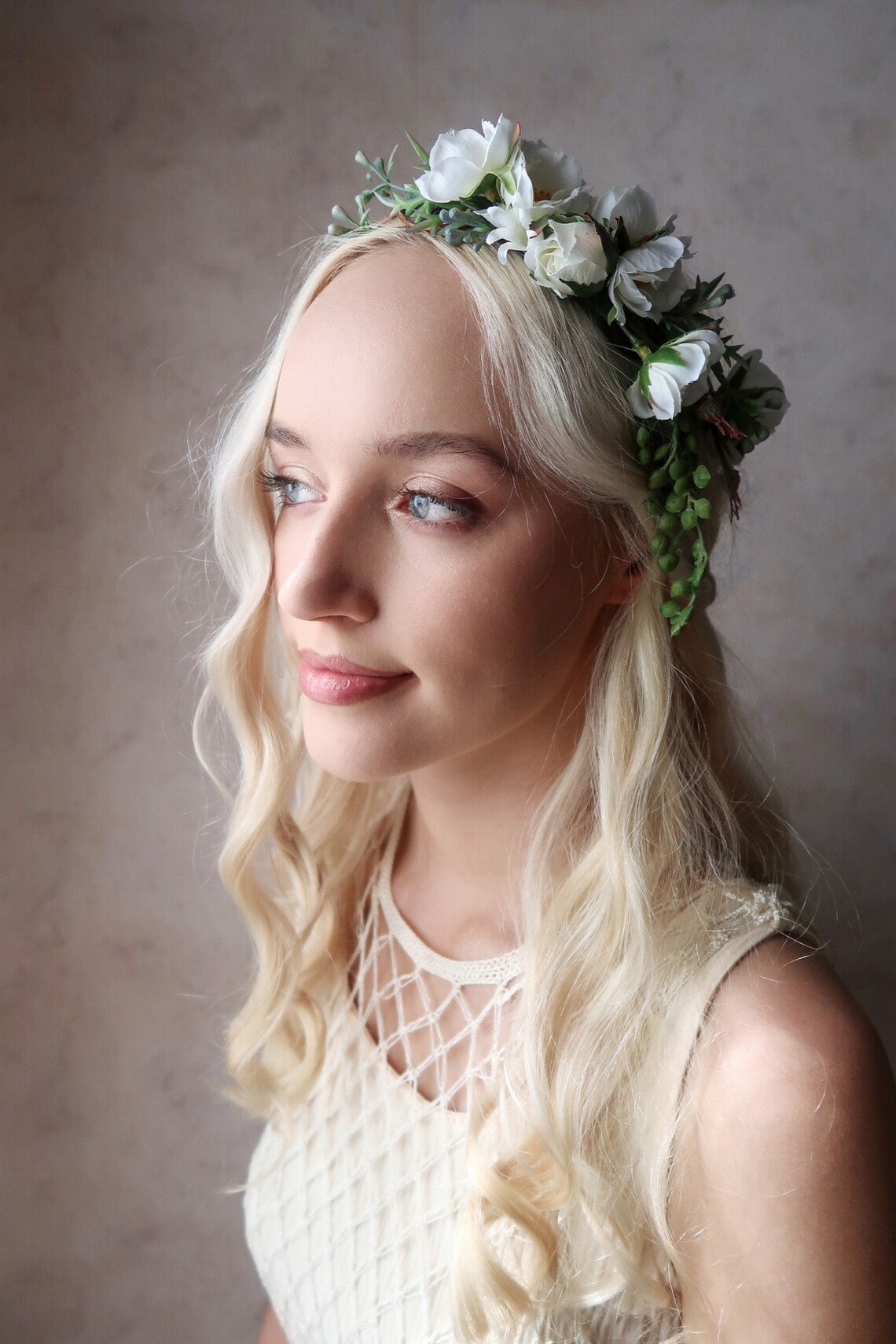 Hazel White Rose Flower Crown Succulent and Floral | Etsy