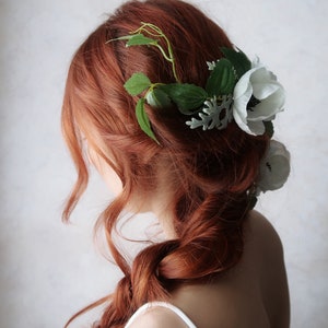 Imogen - White Flower Hair Pins, Floral Hair Vines, Poppies, Leafy Hair ...
